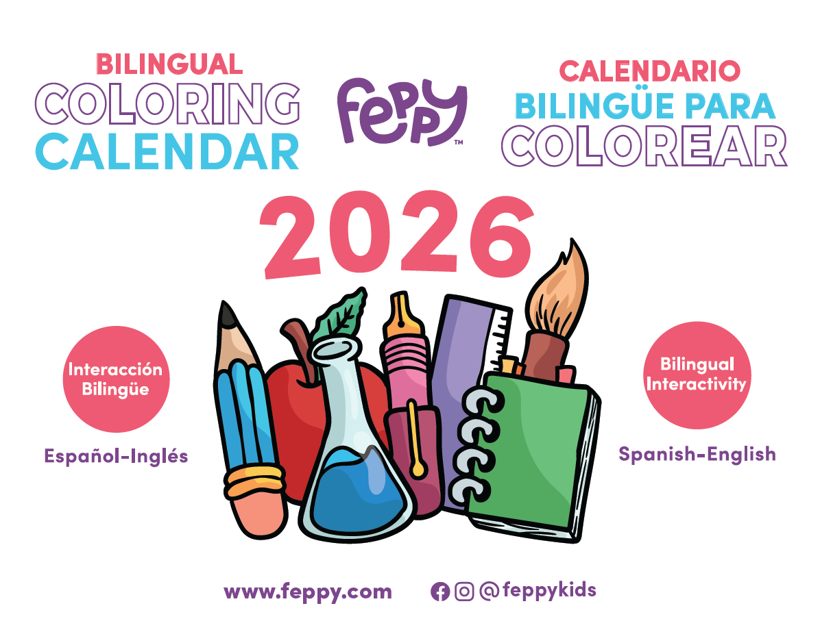 Digital Bilingual Coloring Calendar for Kids Year 2026 (PDF) - Feppy